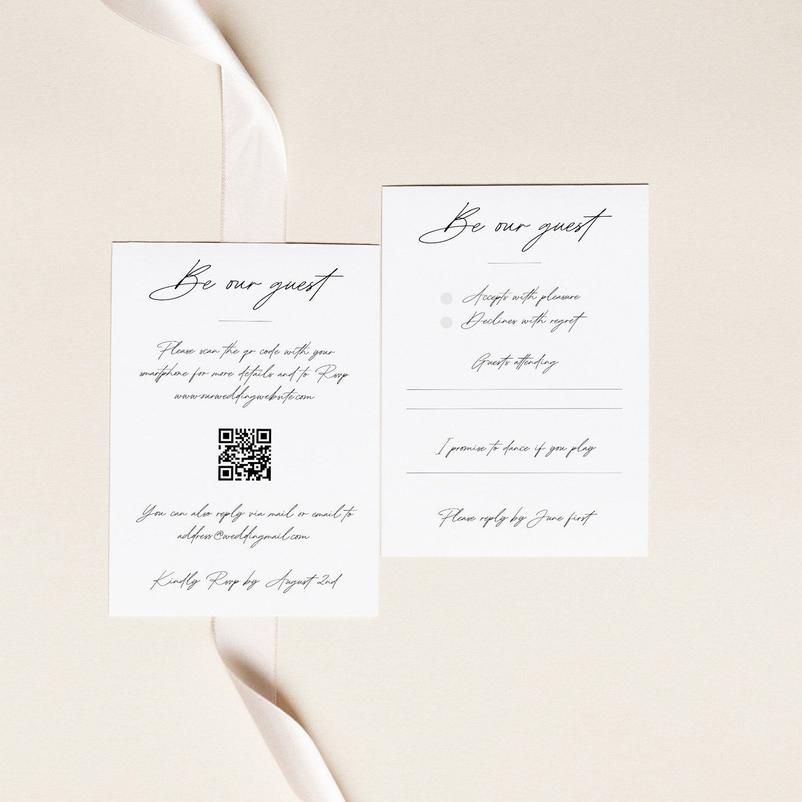 Printable RSVP Template With QR Code, Minimalist Printable Response ...