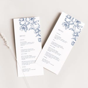 Printable Vintage Wedding Menu Template With Blue Florals, Elegant ...