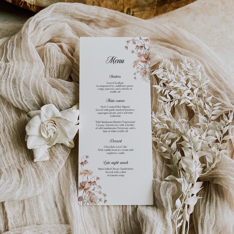 Printable Floral Menu Template, Modern Arch Menu 4x9 Inch With ...