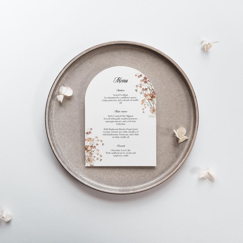 Printable Floral Menu Template, Modern Arch Menu 4x9 Inch With ...