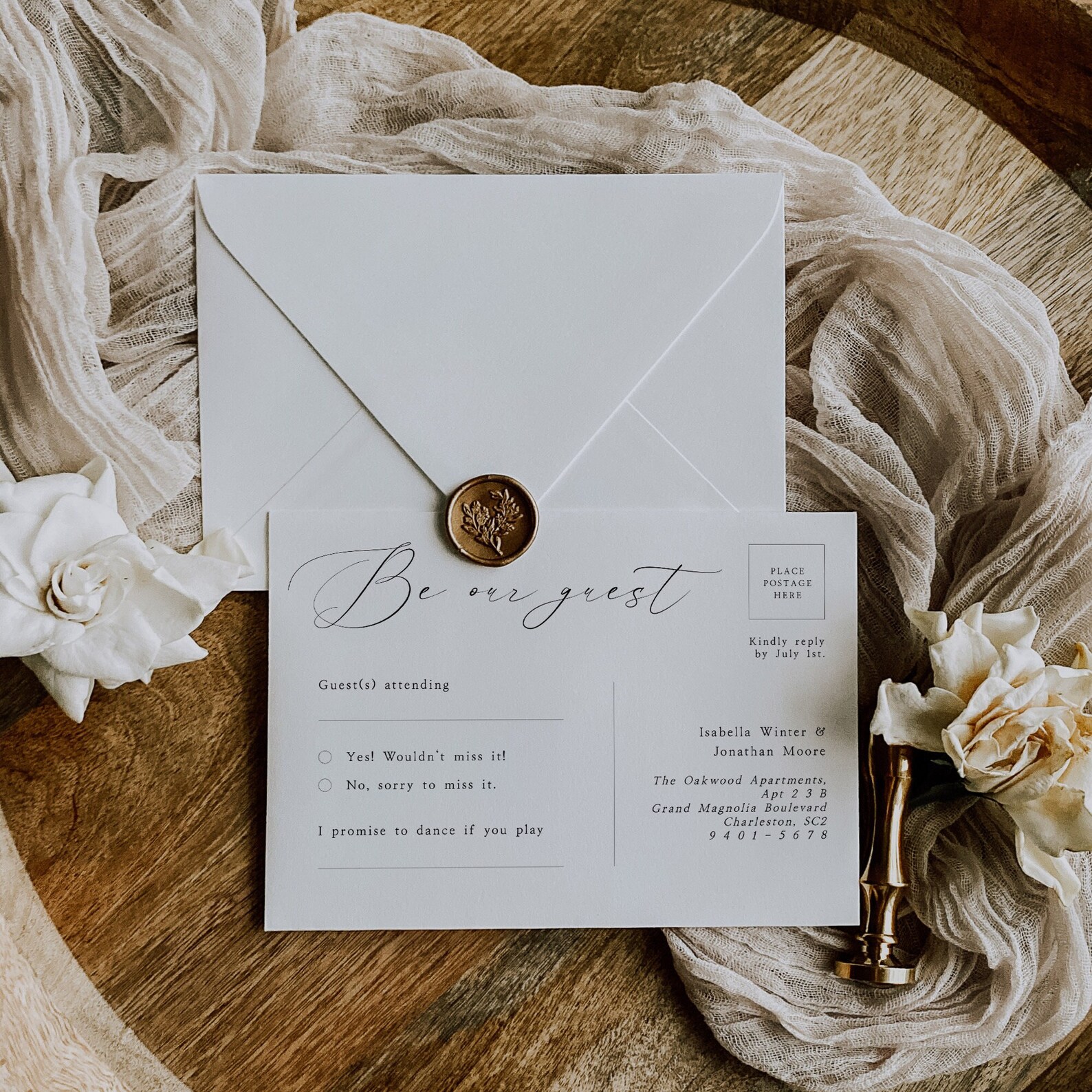 Printable RSVP Postcard With Calligraphy Font, Minimalist Modern ...
