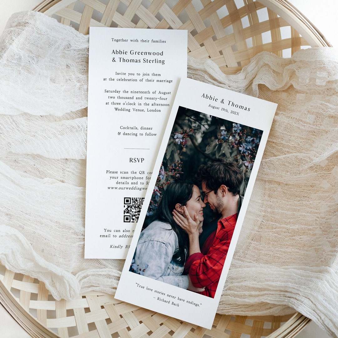 Printable Minimalist 4x9 Invitation Card Template With Photo and QR ...
