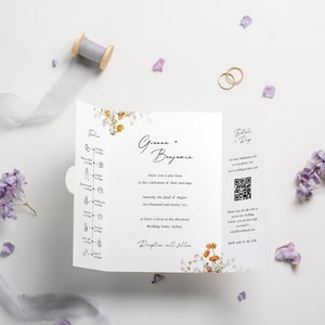 Floral Gatefold Wedding Invitation Template With QR Code, Editable and ...