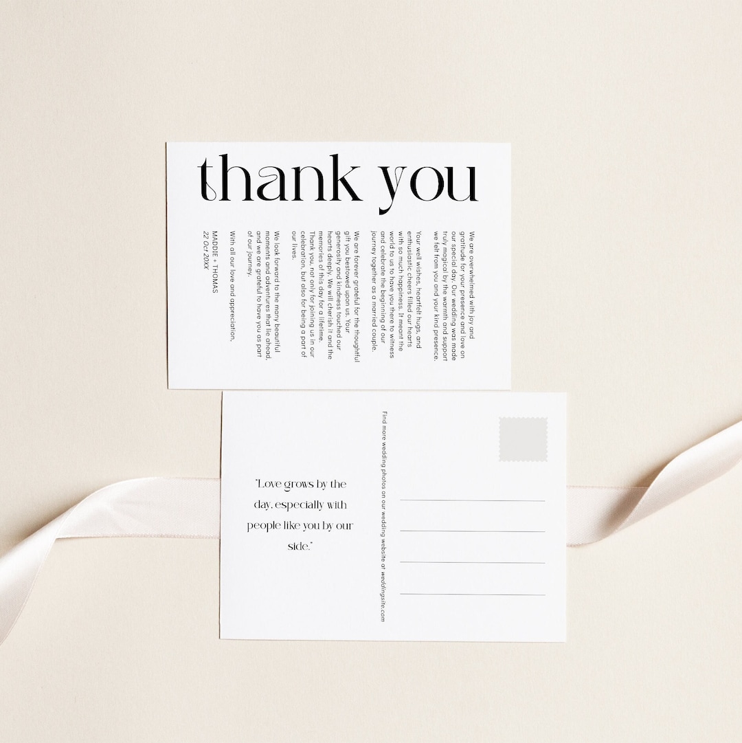 Modern Thank You Card Postcard Template, Minimalist Mailable Editable ...