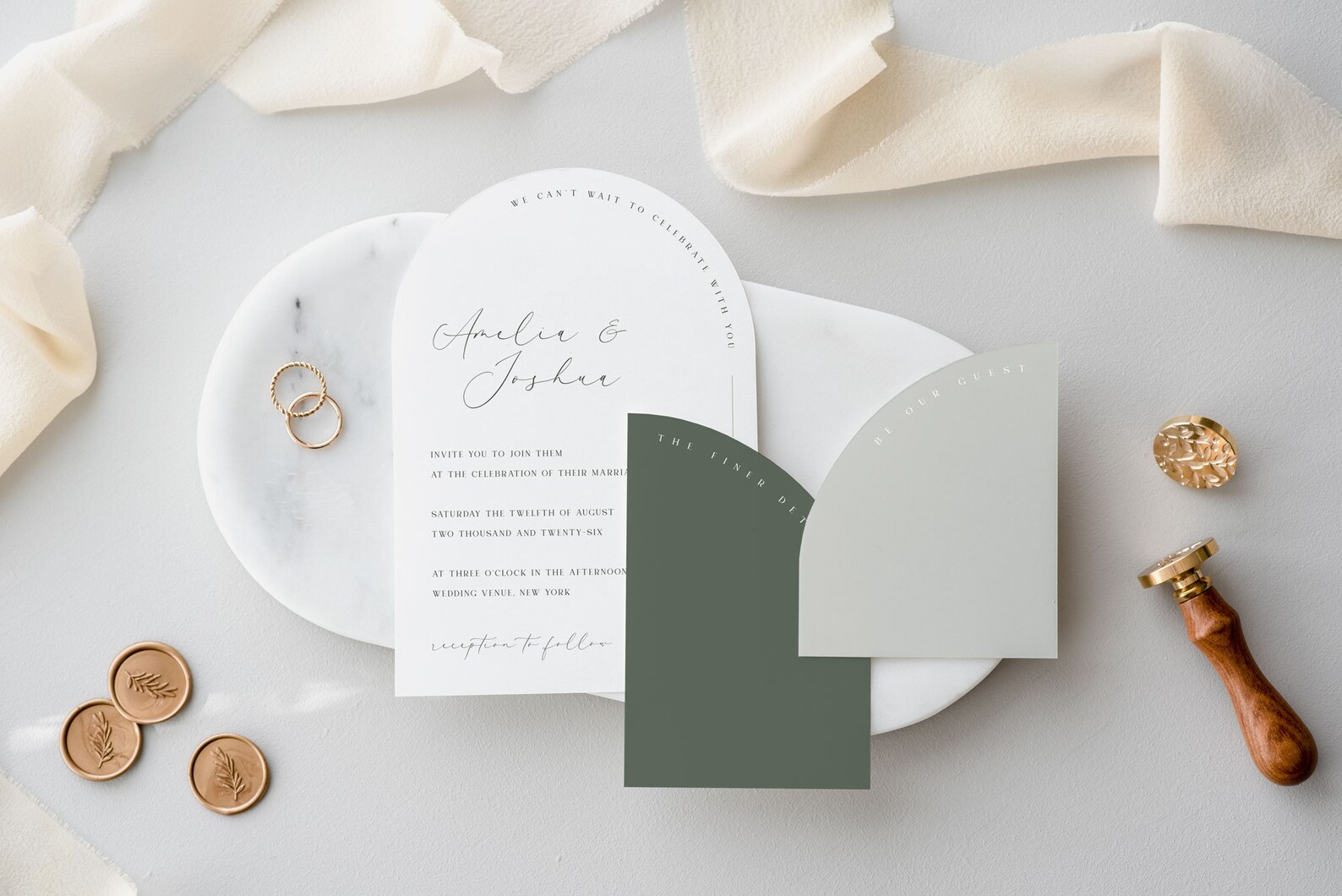 Half Arch Wedding Invitation Template Suite in Sage Green - Etsy UK