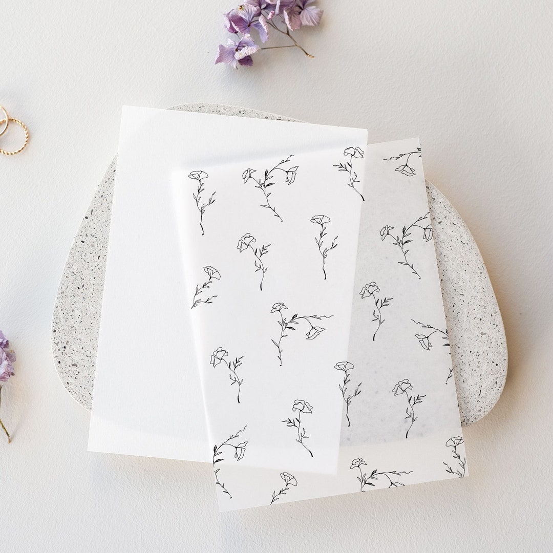 Vellum Overlay With Monochrome Floral Illustrations Minimalist Flower ...