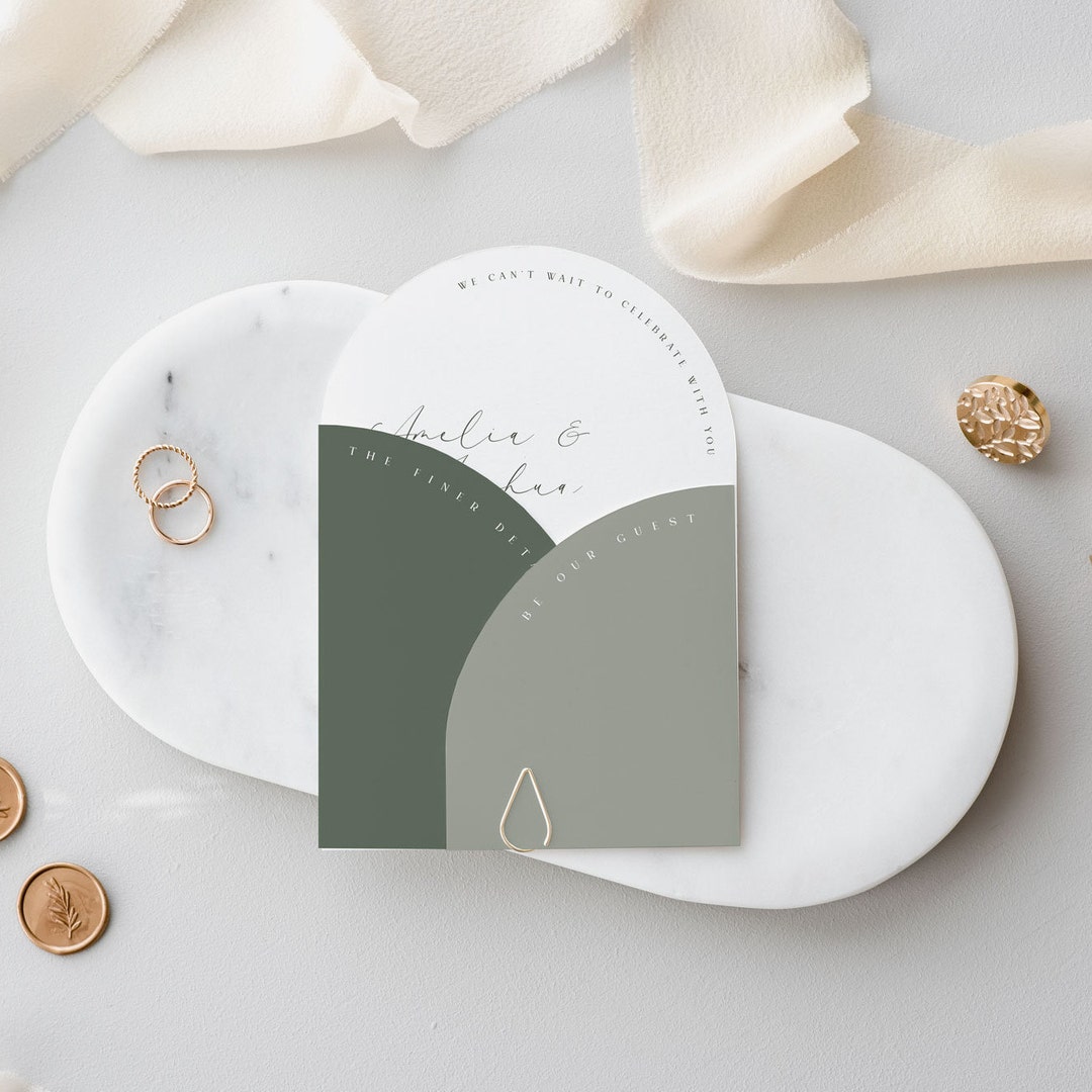 Half Arch Wedding Invitation Template Suite in Sage Green - Etsy