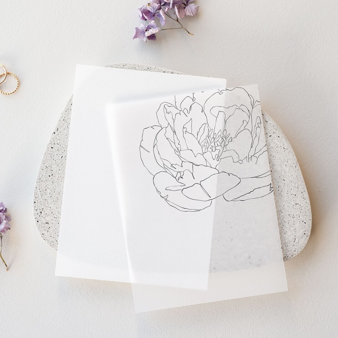 Wedding Invitation Vellum Overlay With Floral Lineart, Peony ...