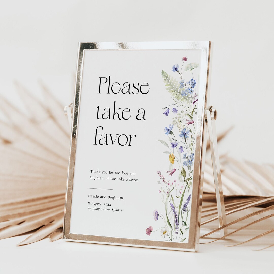 Printable Wedding Favour Table Sign With Flowers, Floral Favor Signage ...