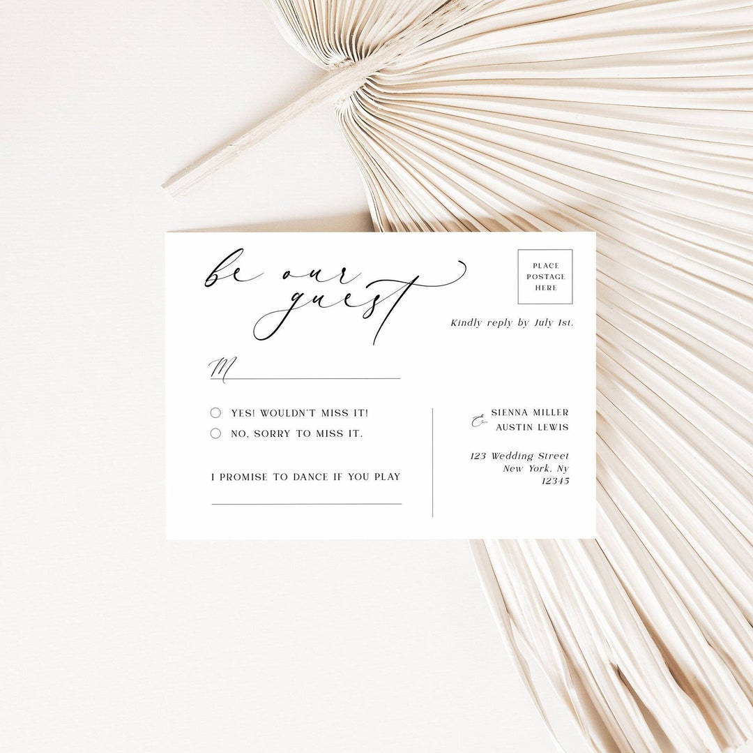 Modern RSVP Postcard With Script Font Minimalist Modern - Etsy
