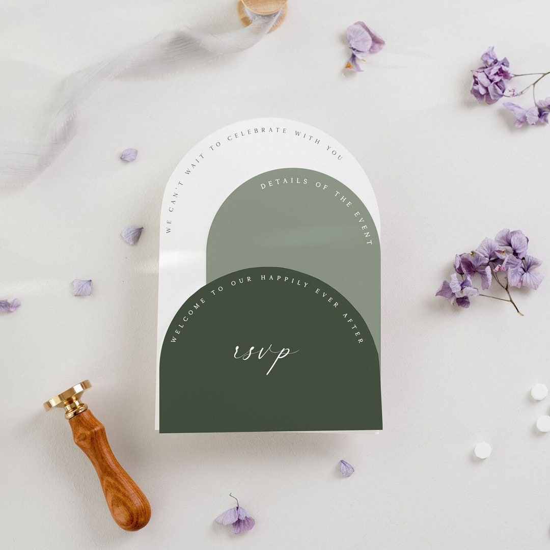 Printable Arch Wedding Invitation Template Suite in Sage Green, Moss ...
