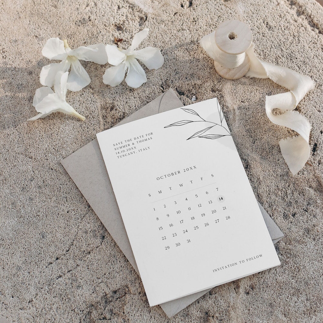 Calendar Save the Date Invitation Template, Minimalist Save Our Date ...