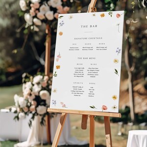 Printable Bar Sign Template With Wildflowers, Minimalist Elegant ...