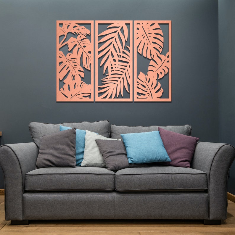 Wooden 3 Leaf Panels Framed Leaves Wall Decor With Set of 3 - Etsy