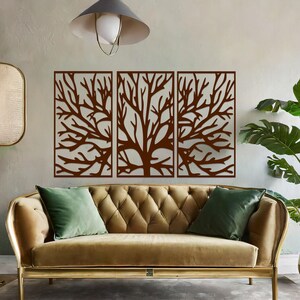 Modern 3 Panel Set Art, Wooden Tree of Life Branches Wall Hanging Decor ...