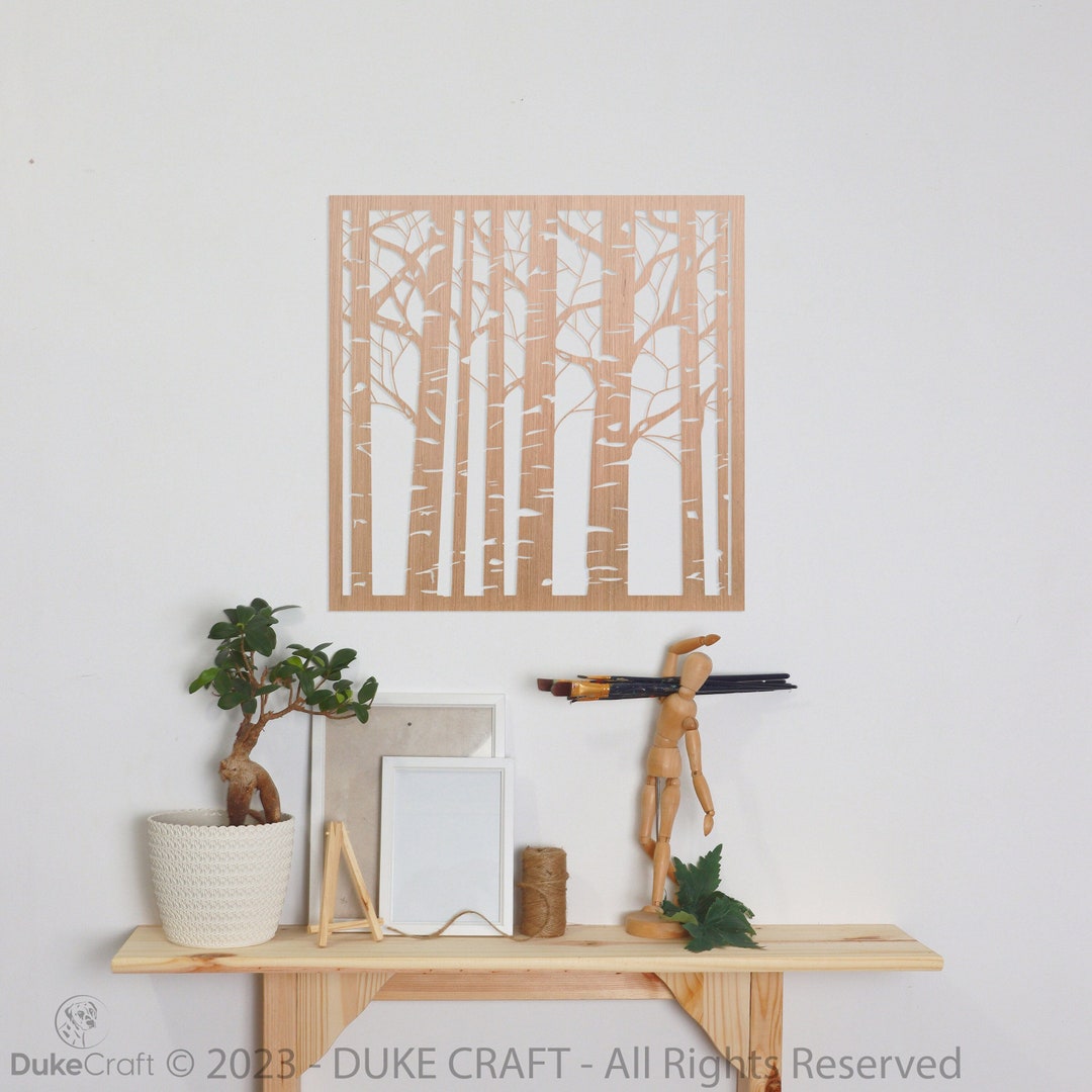 Forest Tree Wall Art, Wooden Wall Panel, Rustic Woodland Decor, Modern ...