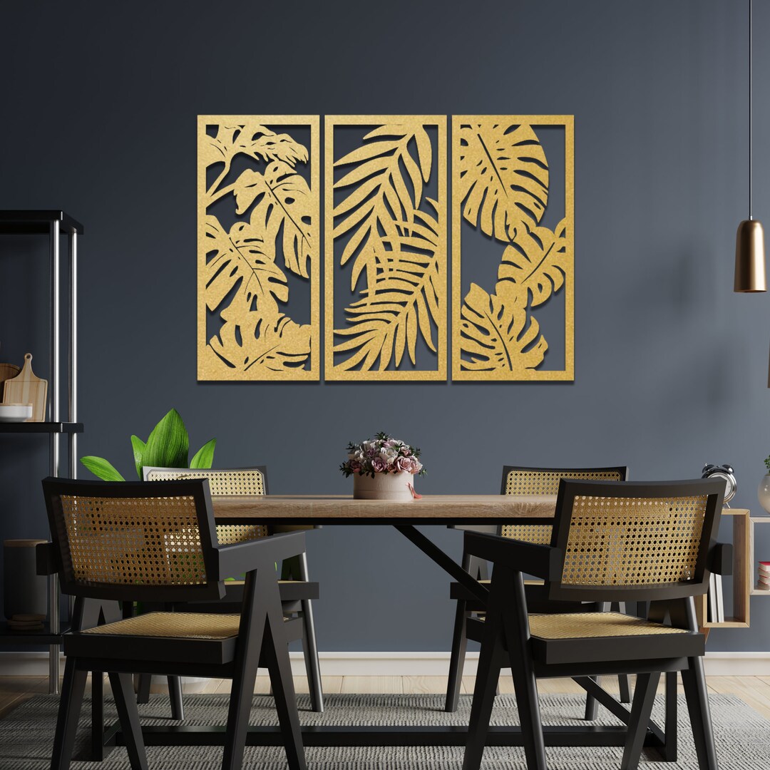 Wooden 3 Leaf Panels Framed Leaves Wall Decor With Set of 3 - Etsy