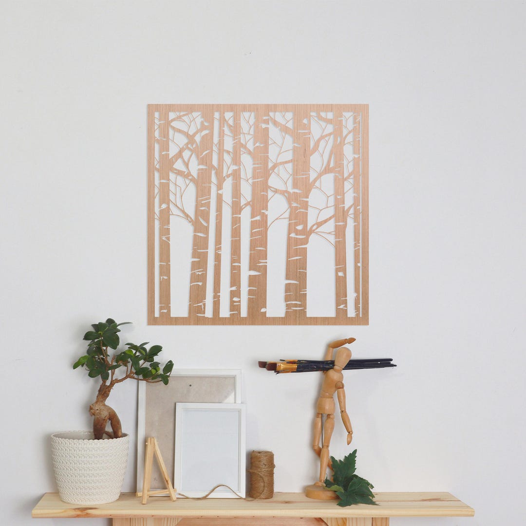 Forest Tree Wall Art, Wooden Wall Panel, Rustic Woodland Decor, Modern ...