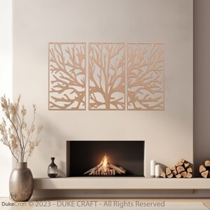 Modern 3 Panel Set Art, Tree of Life Branches, Wooden Wall Art, Hanging ...