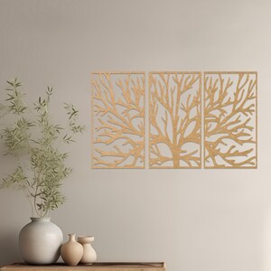 Modern 3 Panel Set Art, Tree of Life Branches, Wooden Wall Art, Hanging ...