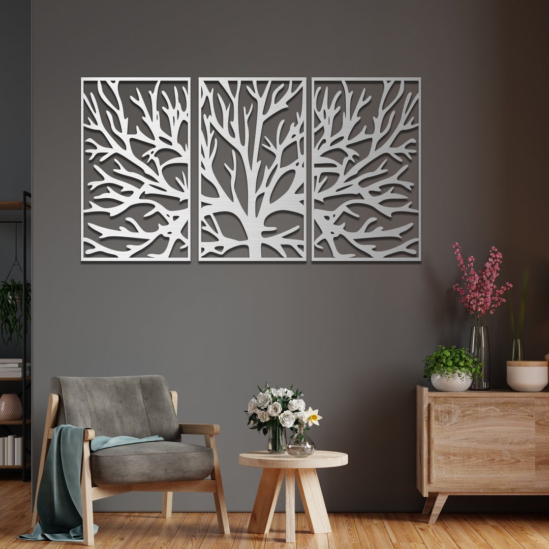 Modern 3 Panel Set Art Wooden Tree of Life Branches Wall - Etsy UK
