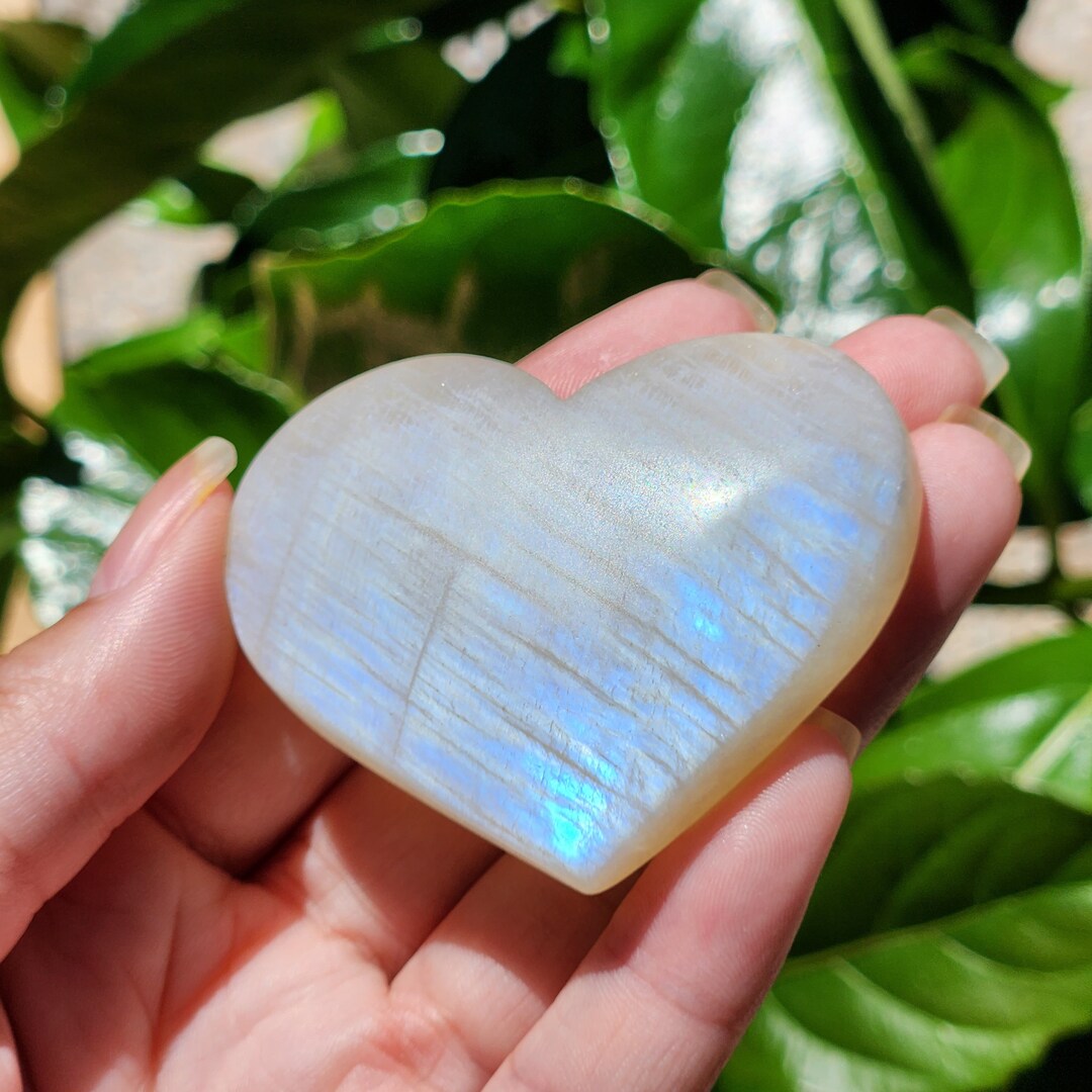 Blue Moonstone Heart Crystal for Healing Blue Flash Moonstone - Etsy