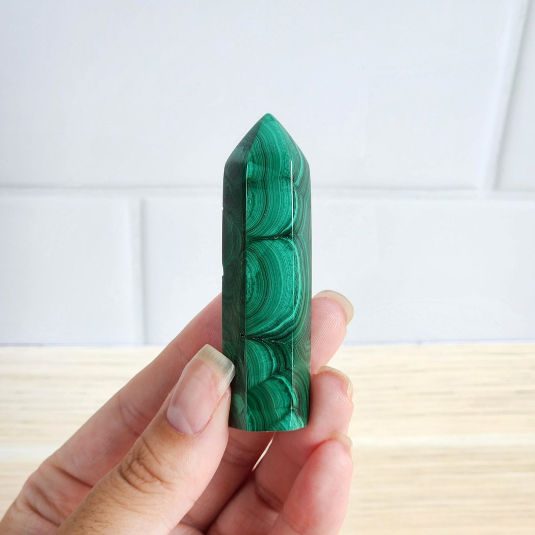 Green Malachite Point Heart Chakra Stone for Healing, Malachite Tower ...