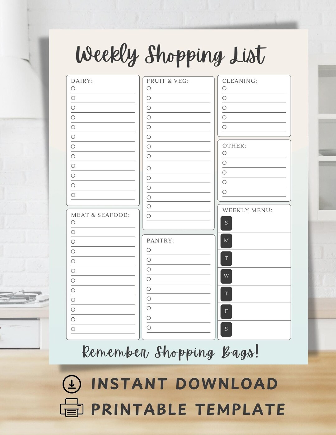 WEEKLY SHOPPING LIST A4 Printable Template - Etsy