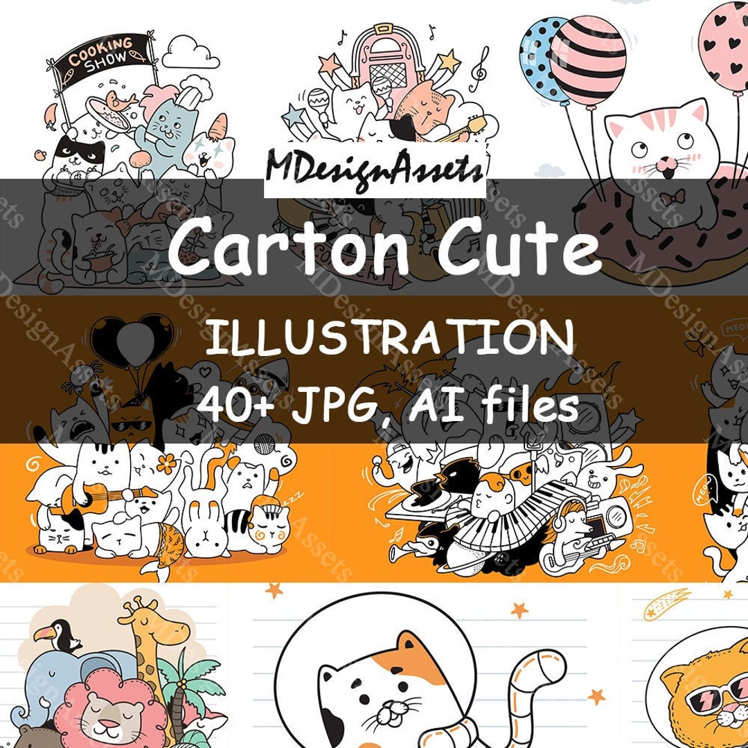 Cartoon Cute Illustration, Art Collage Assets, AI&PNG Files Free ...