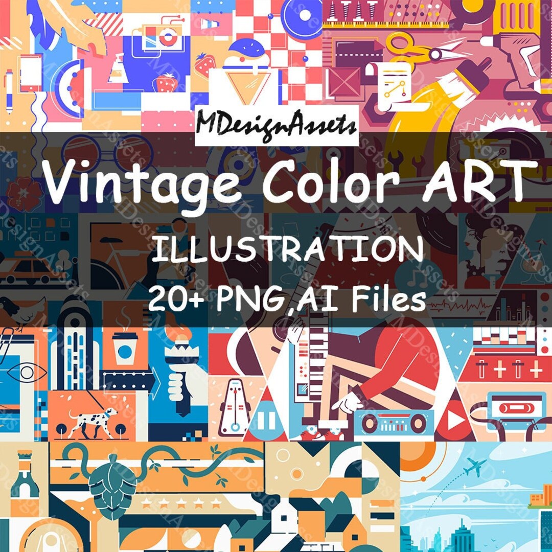 Mordern Art Vintage Color Illustration, Art Collage Assets, AI&PNG ...