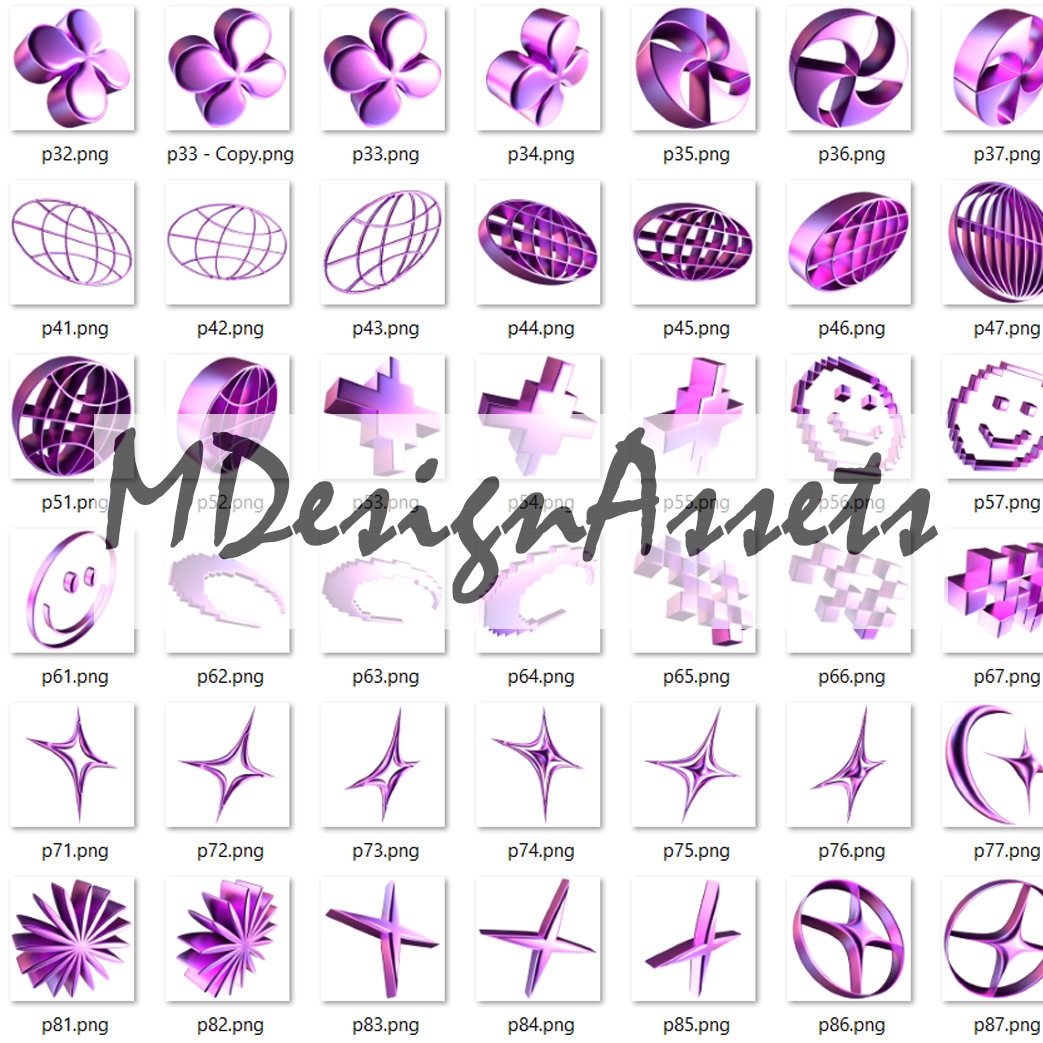 Y2k 3D Shape Stickers, Y2k Carton Stickers, Art Collage Assets, 100+PNG ...
