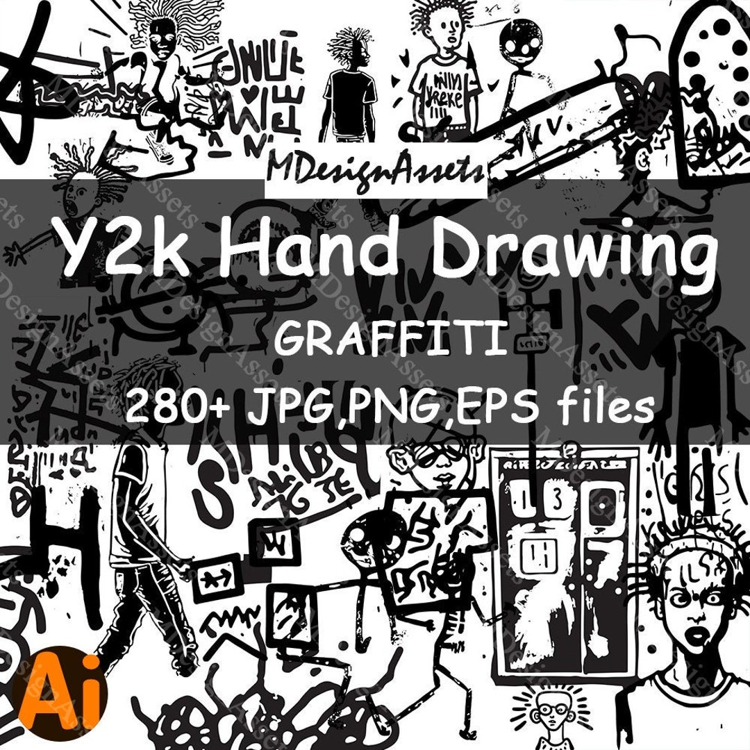 Y2k HAND Drawings, Graffiti, Art Collage Assets, AI&PNG Files Free ...