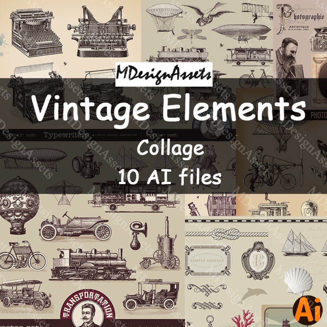 Vintage Elements Collage, Art Collage Assets, Digital Collage Files ...
