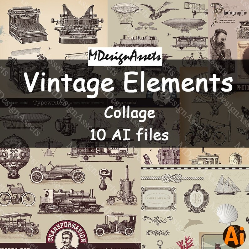 Vintage Elements Collage, Art Collage Assets, Digital Collage Files ...