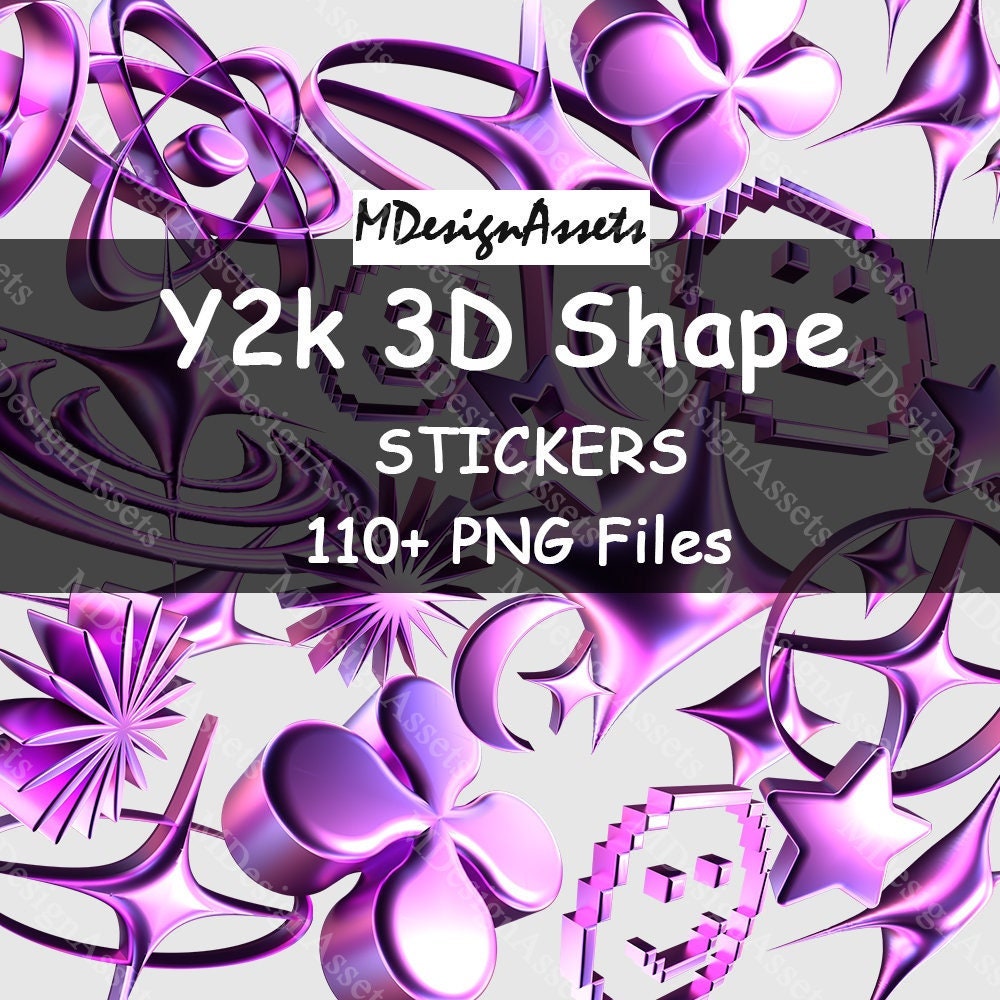Y2k 3D Shape Stickers, Y2k Carton Stickers, Art Collage Assets, 100+PNG ...