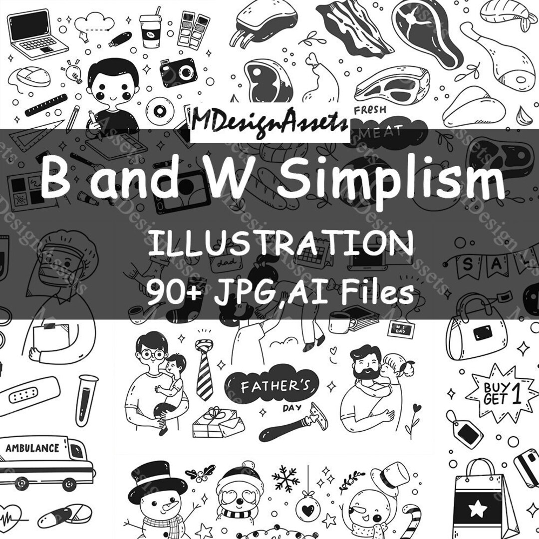 Black and White Drawing Illustration, Art Collage Assets, AI&PNG Files ...