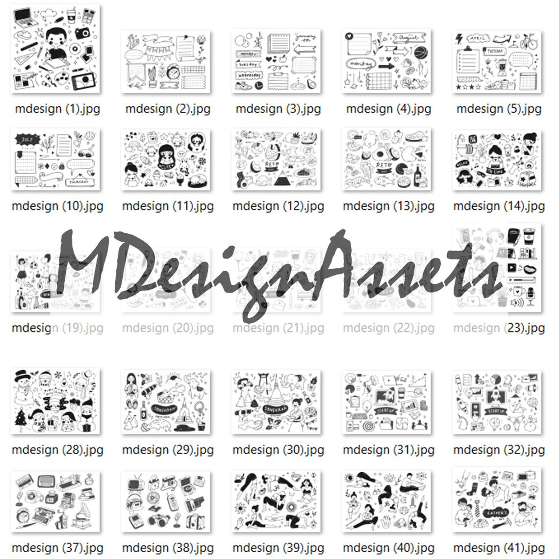 Black and White Drawing Illustration, Art Collage Assets, AI&PNG Files ...