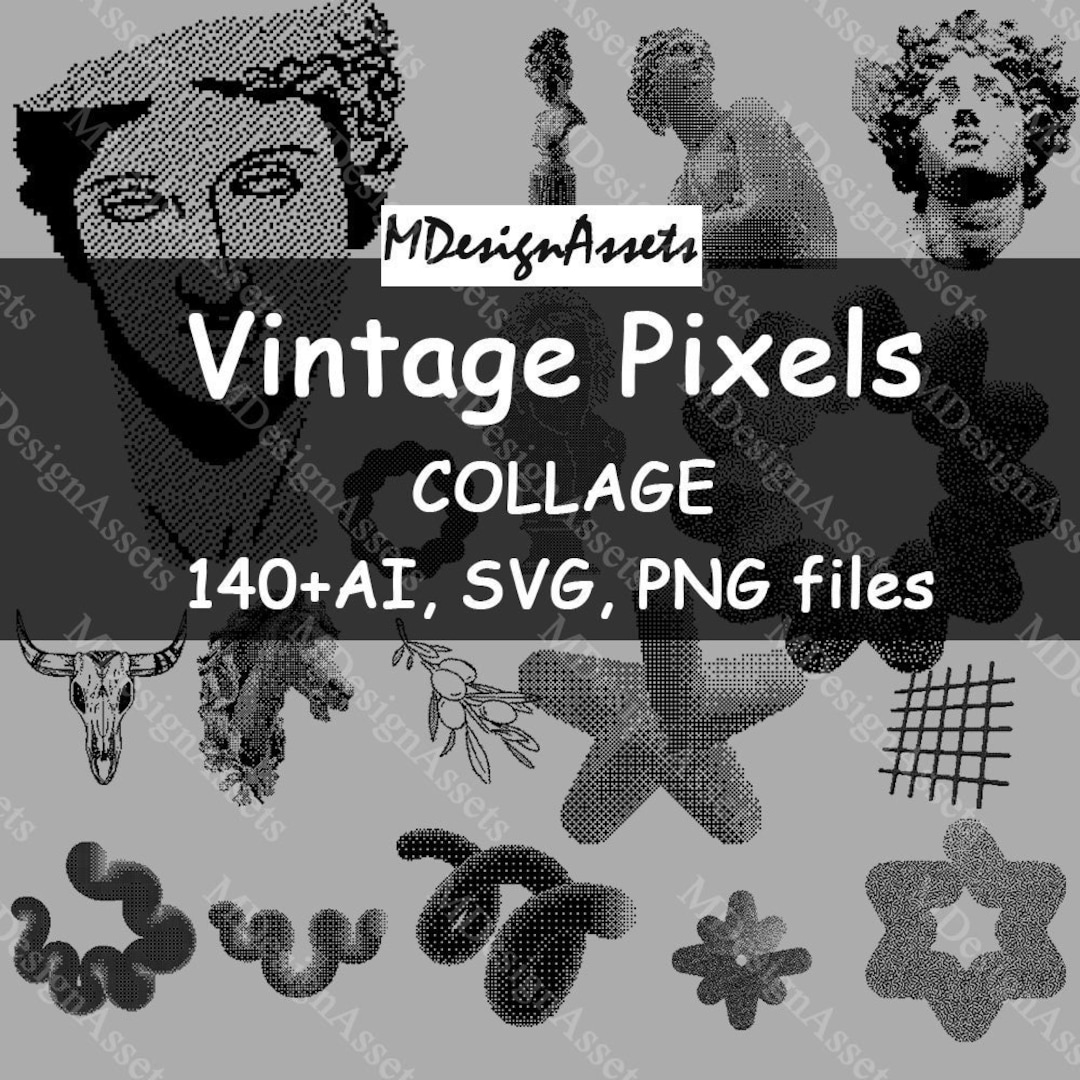 Vintage Pixels COLLAGE, Art Collage Assets, AI&PNG Files Free ...