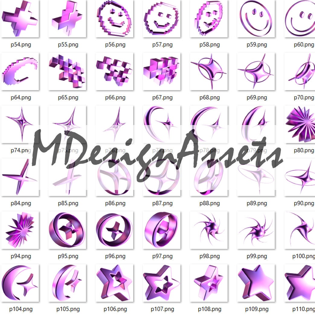 Y2k 3D Shape Stickers, Y2k Carton Stickers, Art Collage Assets, 100+PNG ...