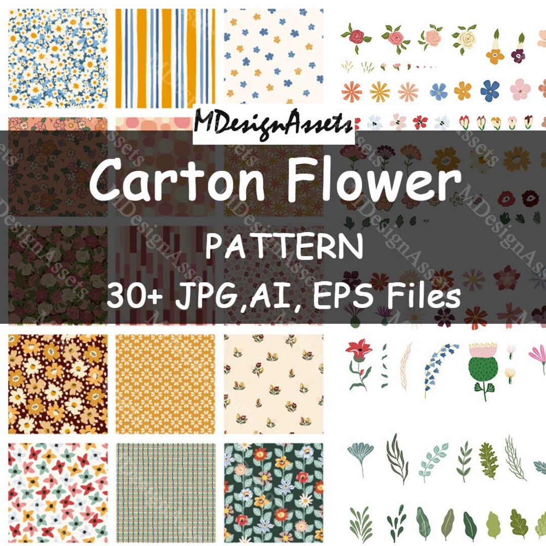 Carton Flower Patterns, Illustration, Art Collage Assets, AI&JPG, EPS ...