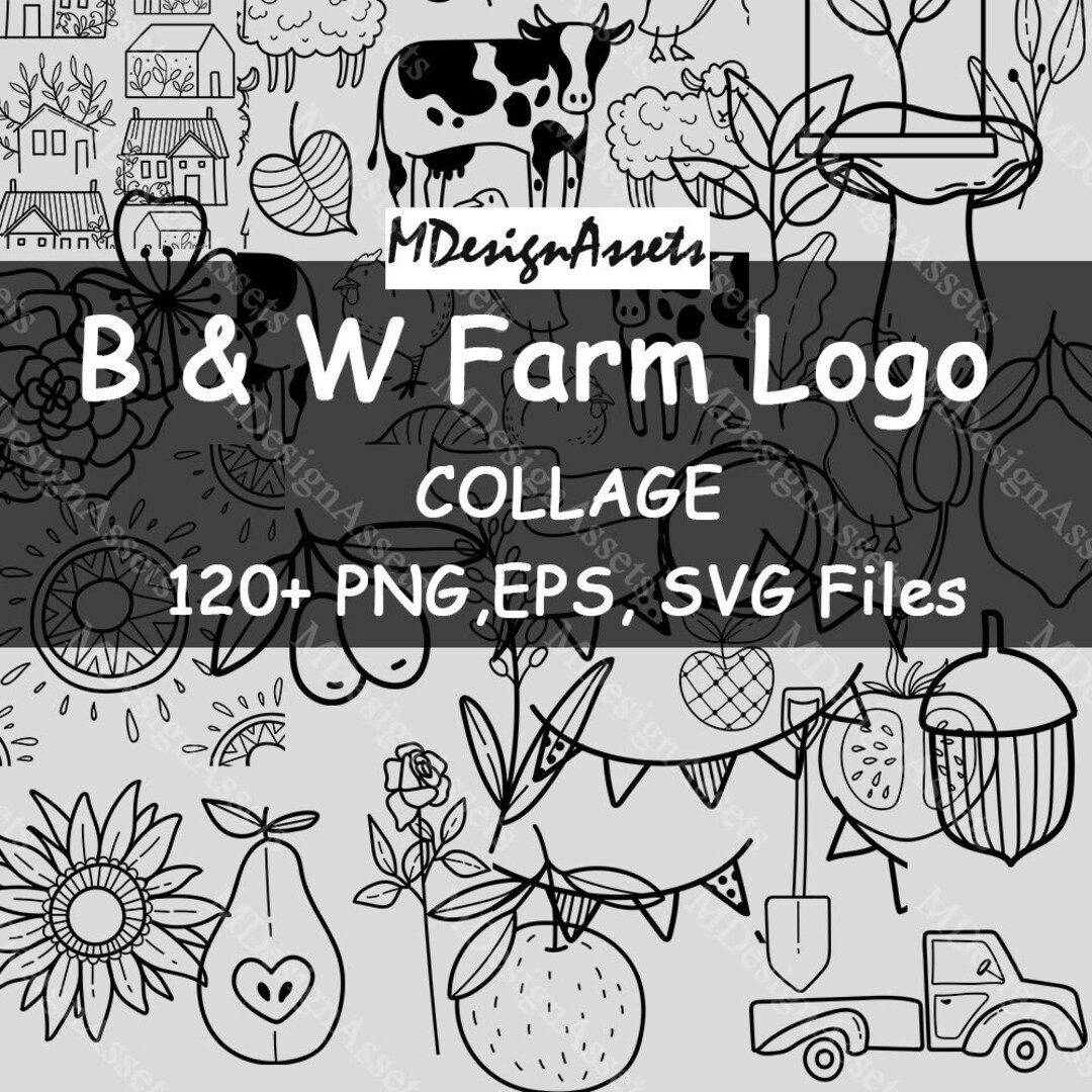 B & W Farm Logo Collage, Illustration, Art Collage Assets, JPG, EPS ...