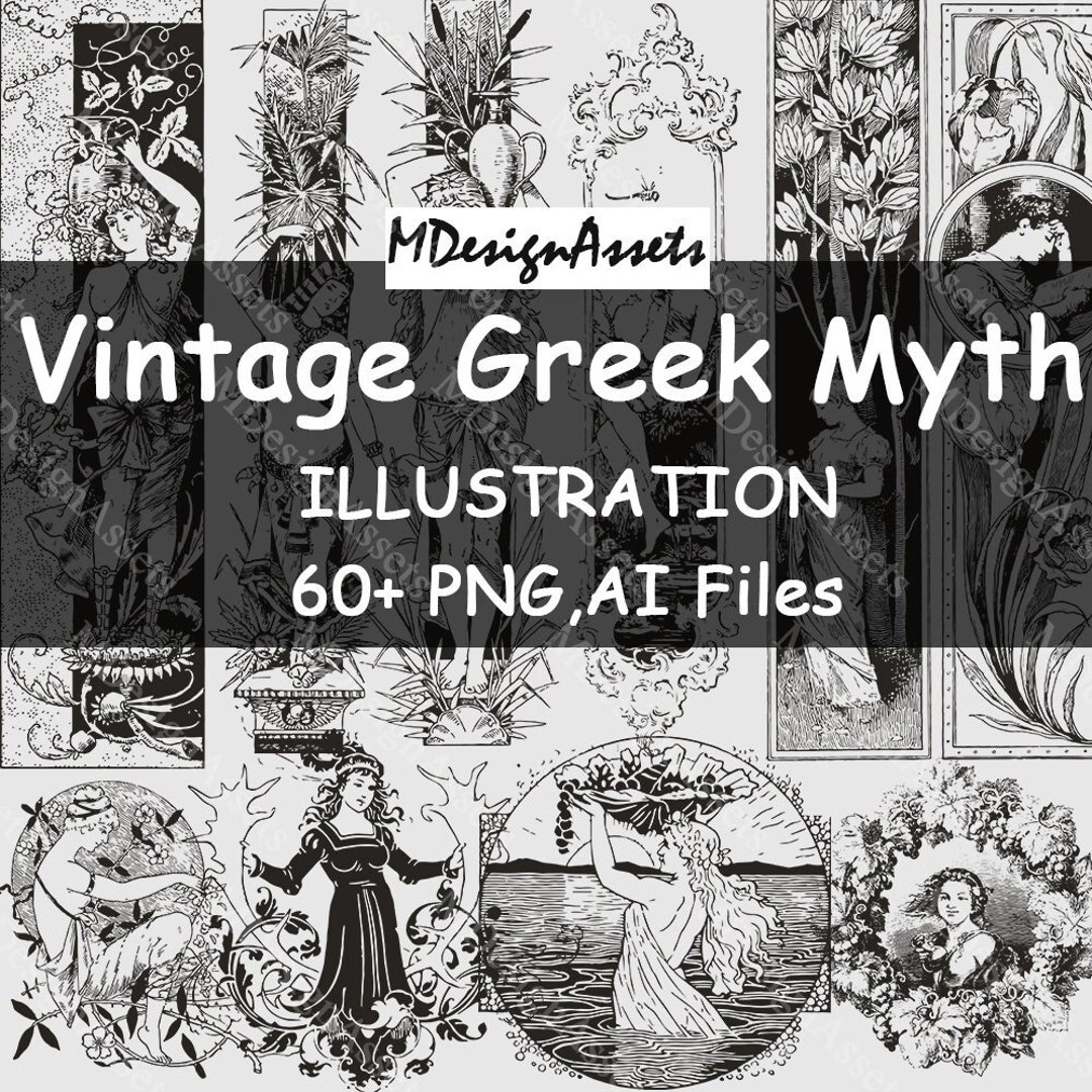 Vintage Greek Mythology Illustration, Angles and Goddess, Art Collage ...