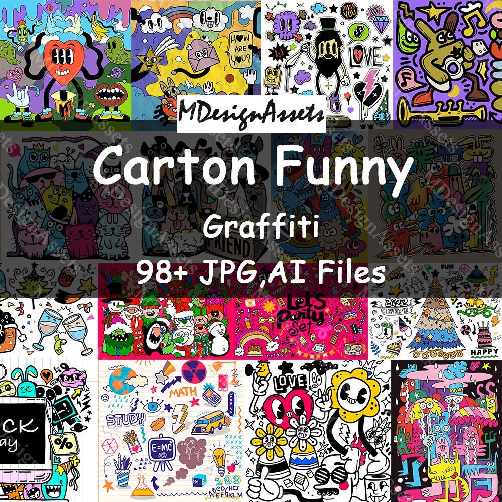 Carton Funny Graffiti Illustration, Art Collage Assets, AI&PNG Files ...
