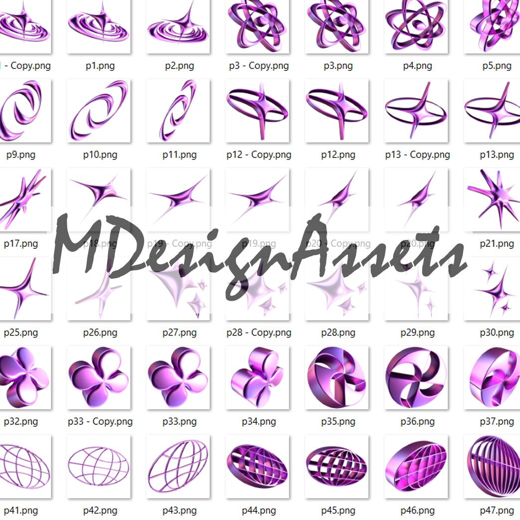 Y2k 3D Shape Stickers, Y2k Carton Stickers, Art Collage Assets, 100+PNG ...