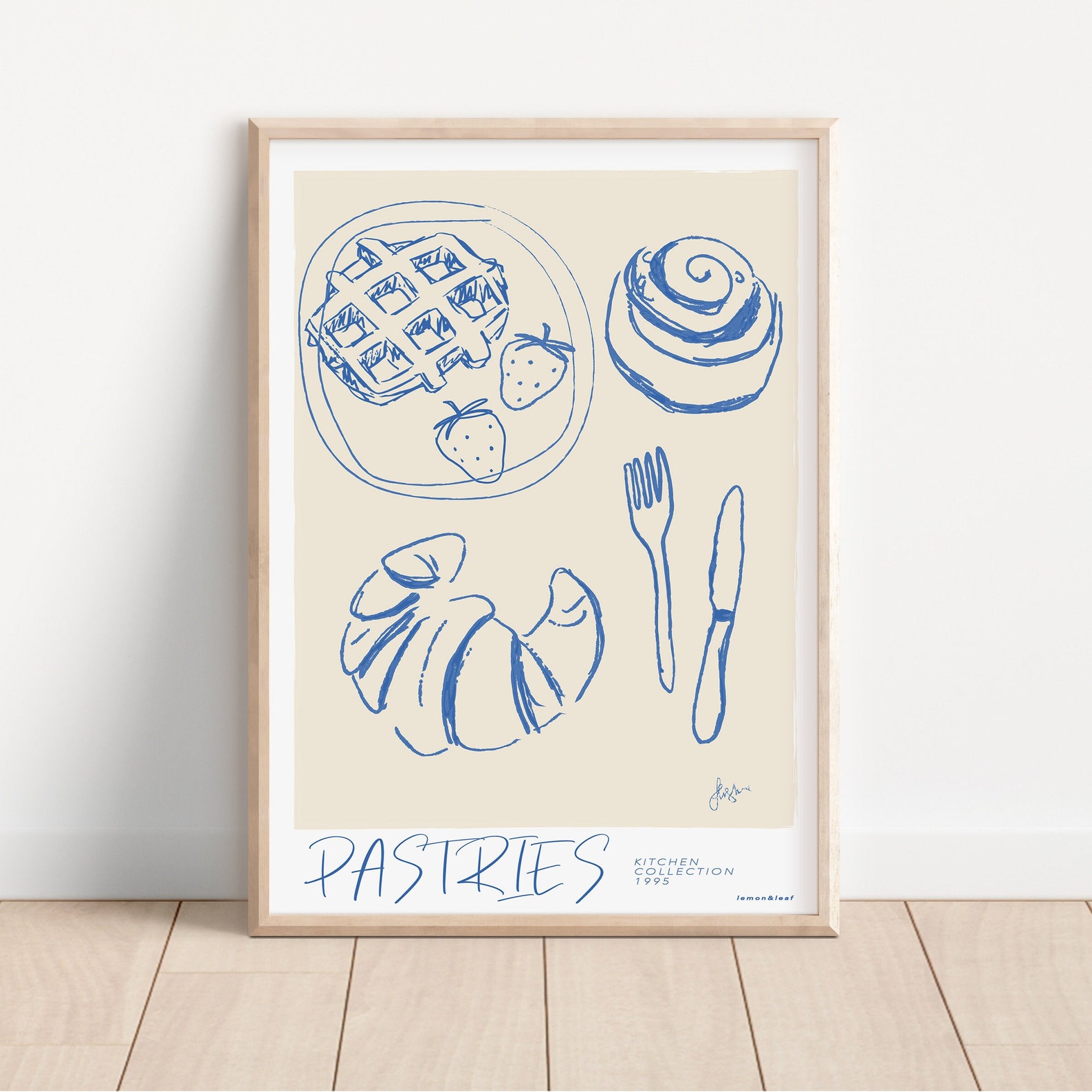 Vintage Kitchen Pastries Line Art Print, Minimalist Foodie Poster ...