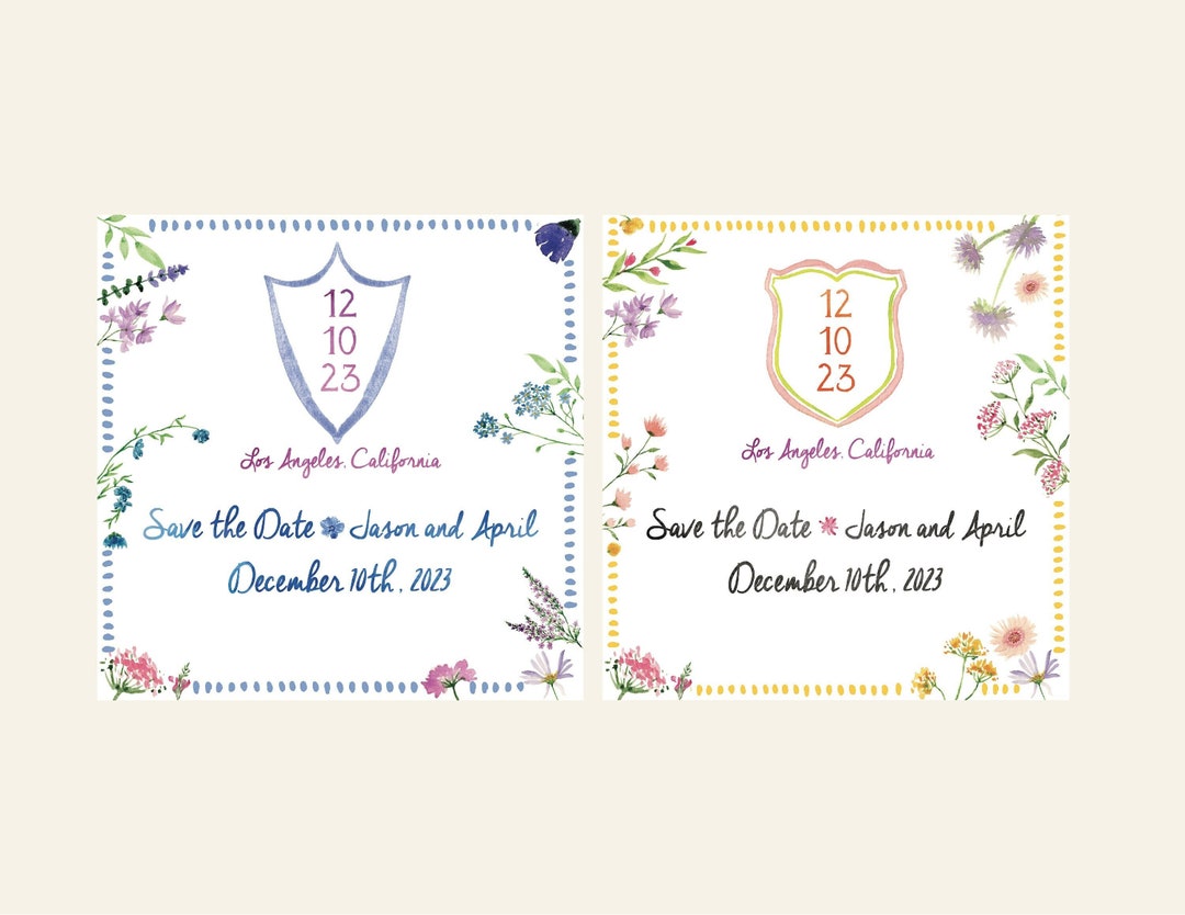 Custom Watercolor Square Save the Date Wildflower Dotted Border With ...