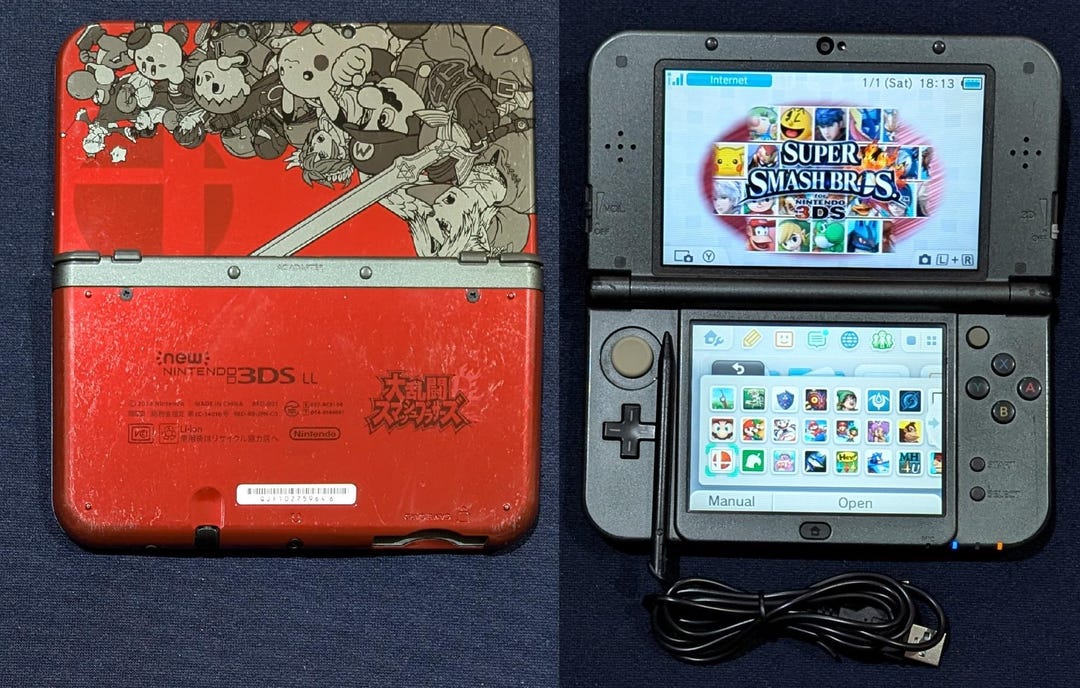 Custom Dual IPS Smash Bros. Nintendo new 3DS XL With 256GB Microsd, USB ...