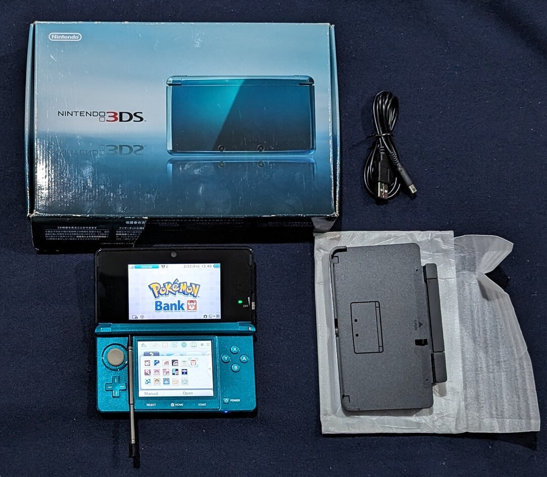 Custom Aqua Nintendo 3DS Original Model With 64 GB SD Card, Charger ...