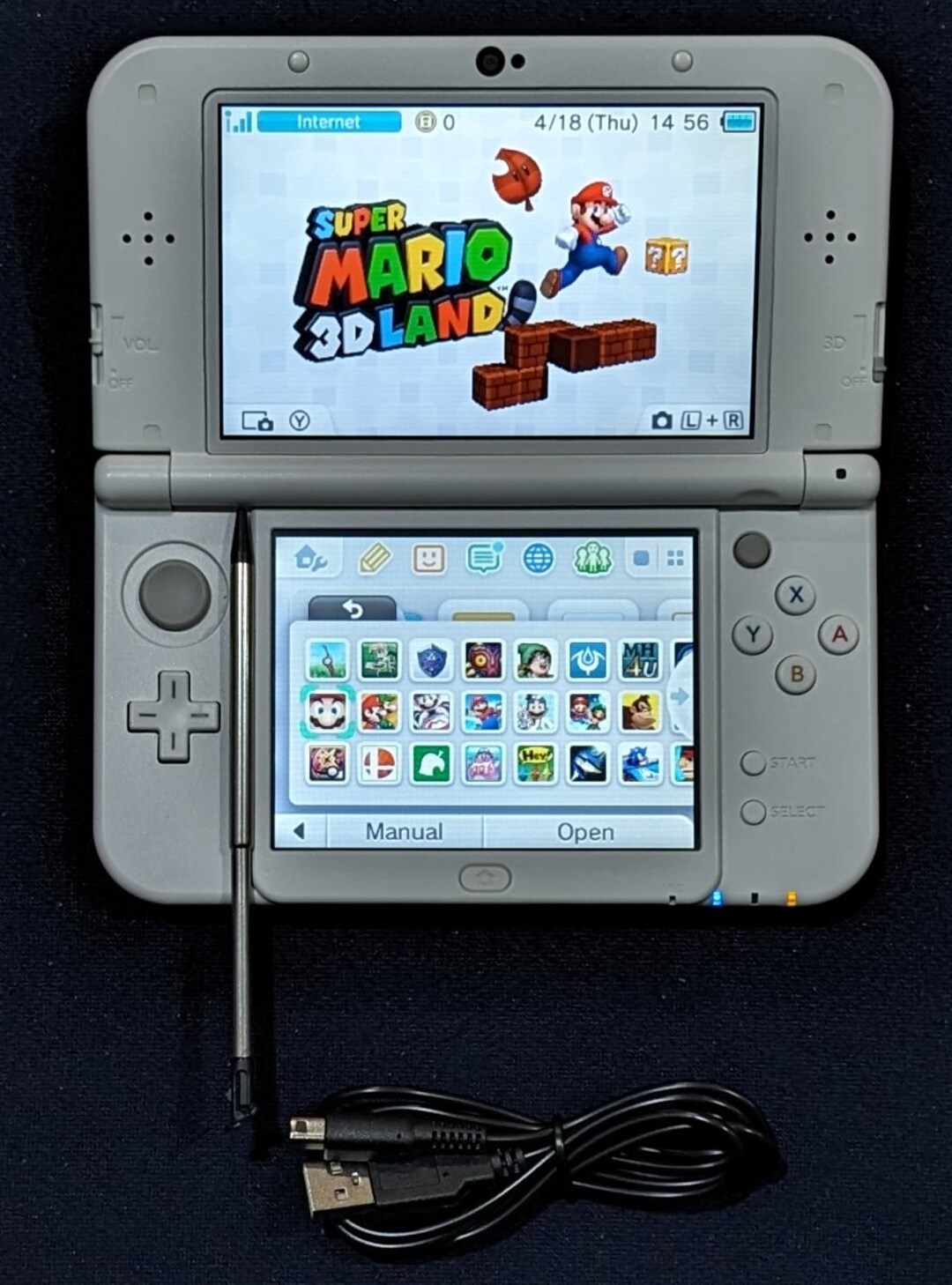 Custom White Nintendo new 3DS XL With 64 GB Microsd, USB Charging Cable ...