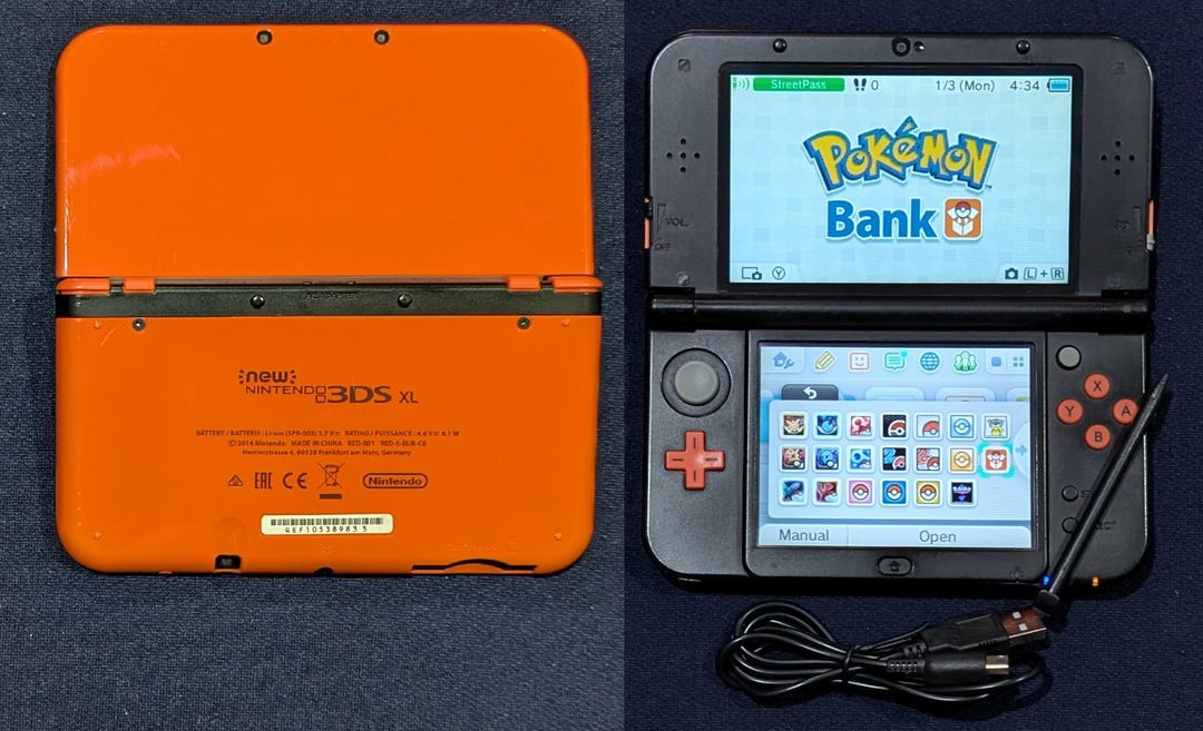 Dual IPS Orange Nintendo new 3DS XL With 256 Gb Microsd, USB Charging ...